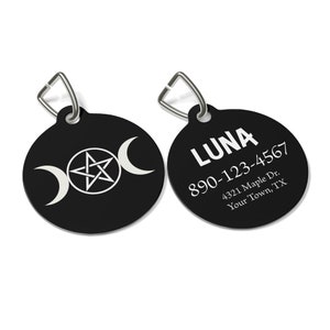 Custom Pet ID Tag - Triple Goddess Pagan Pentacle Moon Magic Minimalist ...