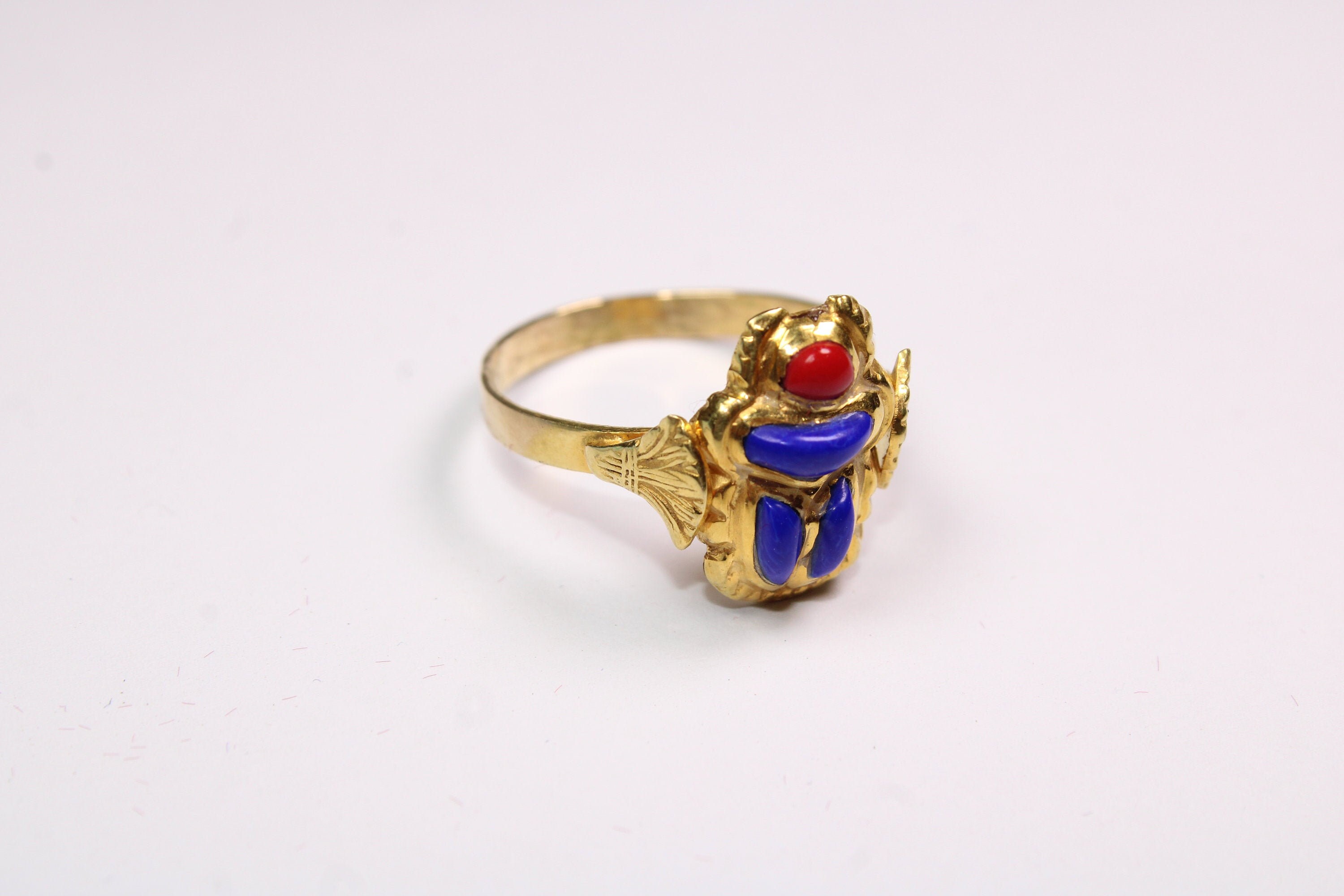 Egyptian Red Blue Scarab Gold 18K Ring Stamped Pharaonic 3.3 - Etsy