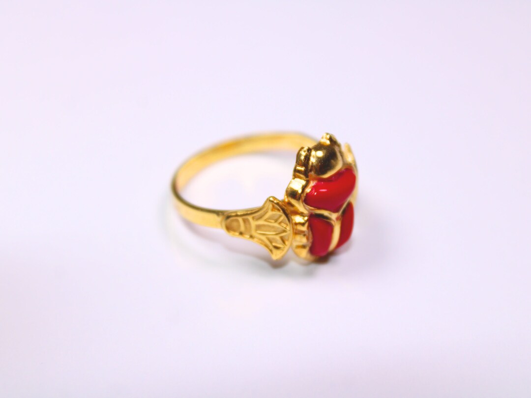 Egyptian Jewelry Red Scarab Ring Gold 18K Ring Stamped Pharaonic Yellow ...