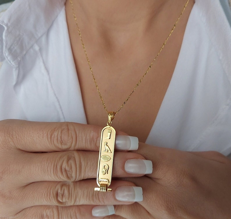18K Gold Cartouche Name Plate Necklace Handmade Customized Egyptian ...