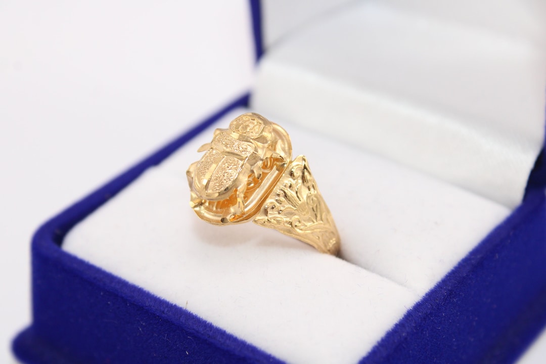 Egyptian Elegant Scarab Ring 18K Real Gold Stamped Charm Pharaonic 4 Gr ...