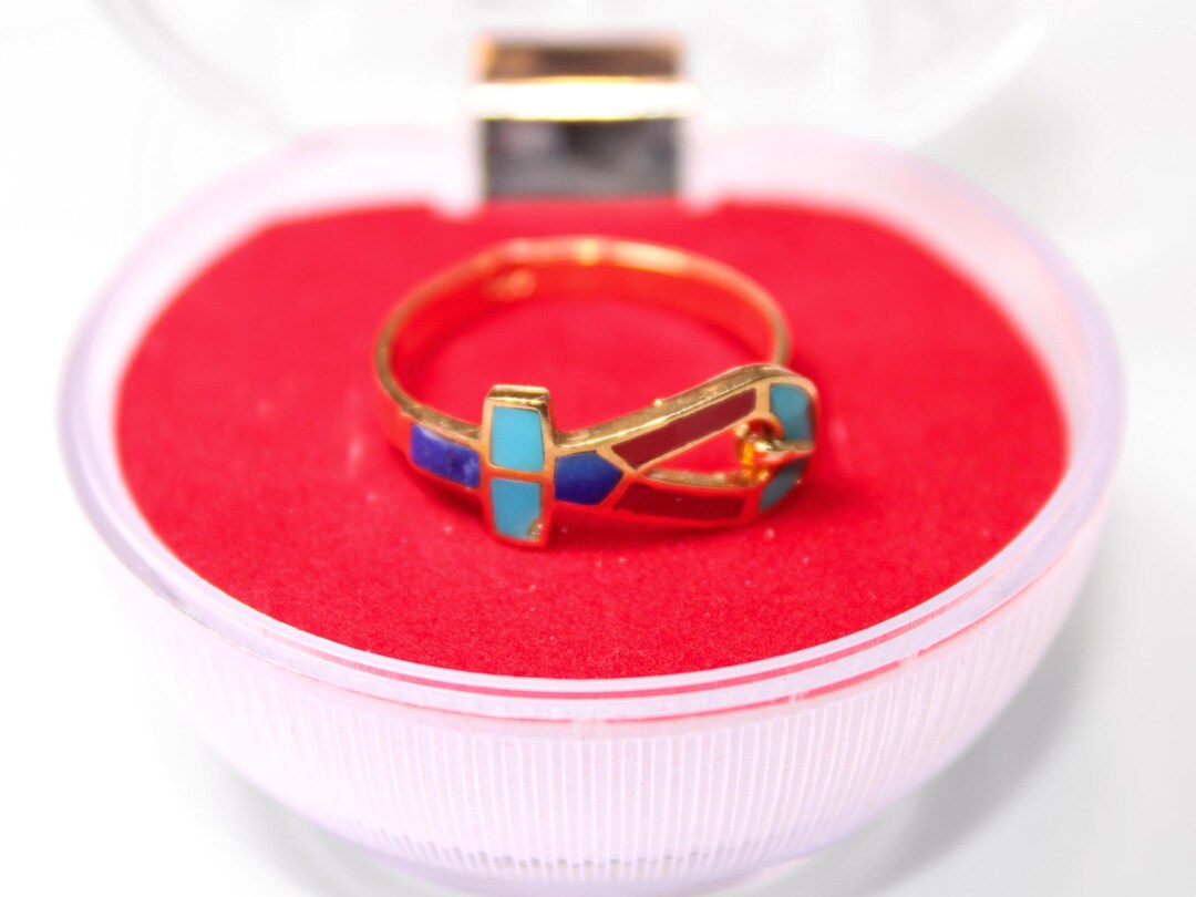 Colorful Ankh Cross Key of Life 18K Gold Ring Stamped Pharaonic Ankh ...