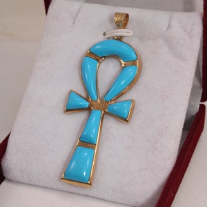 Egyptian Handmade Ankh Cross Key of Life Turquoise 18K Yellow - Etsy