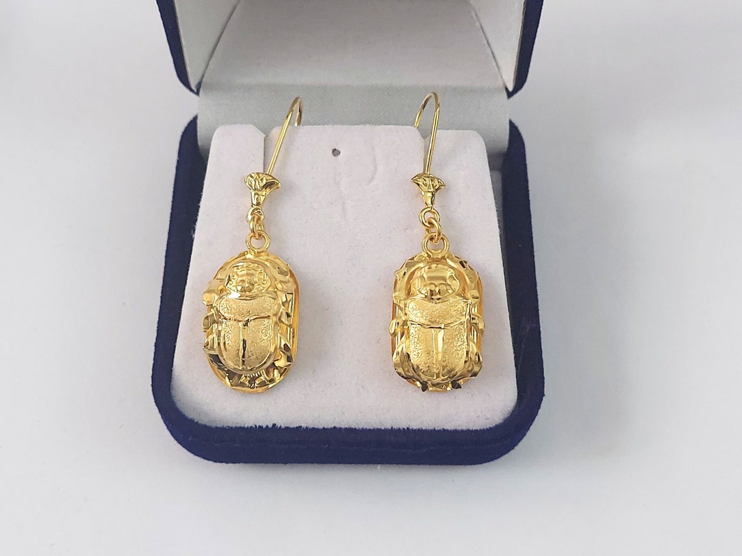 Unique Egyptian 18K Gold Scarab Earrings| Luxurious Egyptian Earrings ...