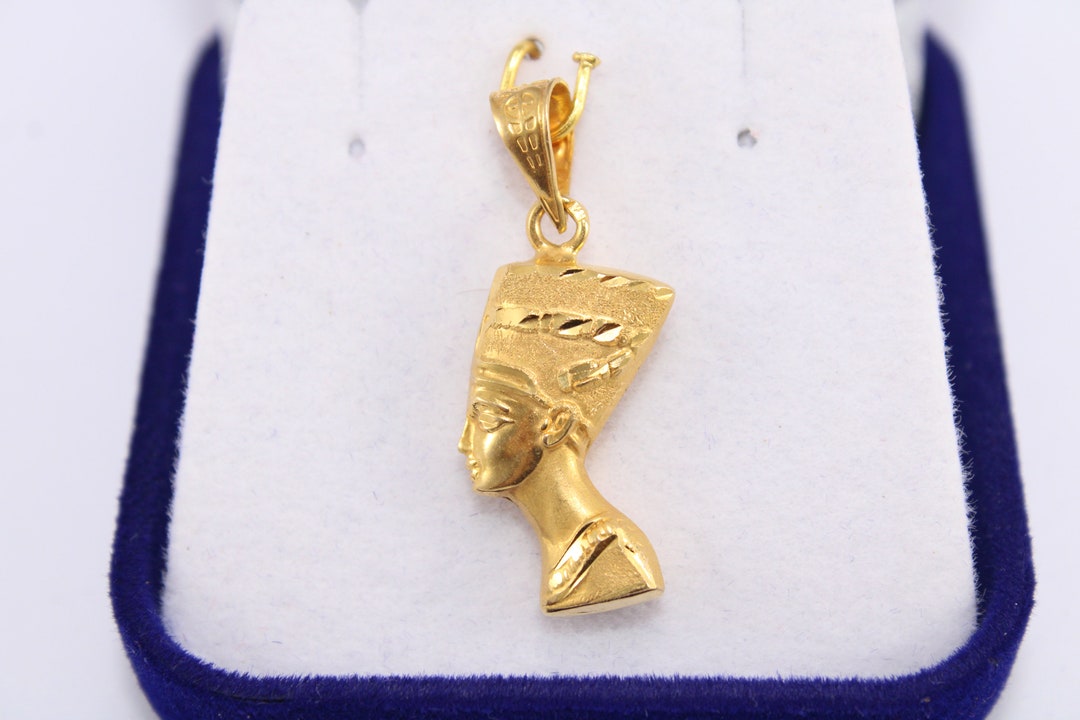 Egyptian Queen Nefertiti Mask Yellow Gold 18K Pendant Double Sided ...