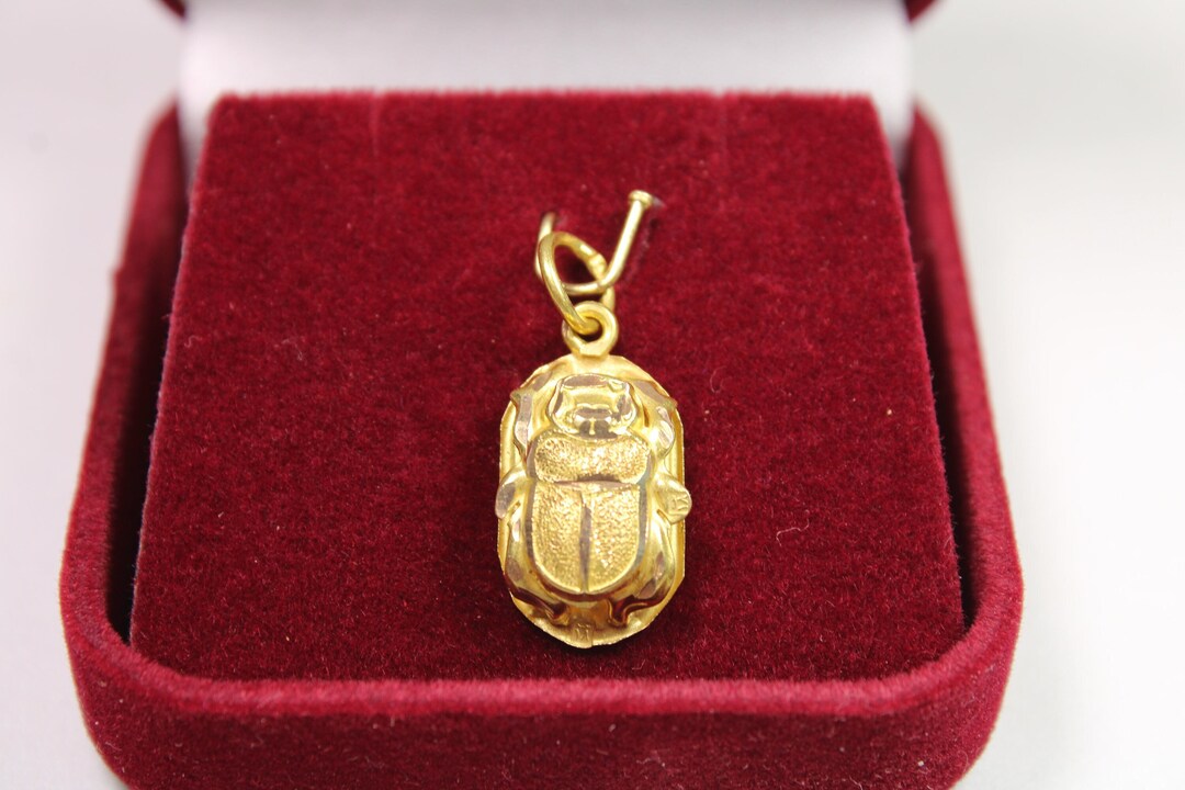 18K Gold Scarab Beetle + Egyptian Script Necklace | Pharaonic Handmade ...
