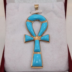 Egyptian Handmade Ankh Cross Key of Life Turquoise 18K Yellow - Etsy