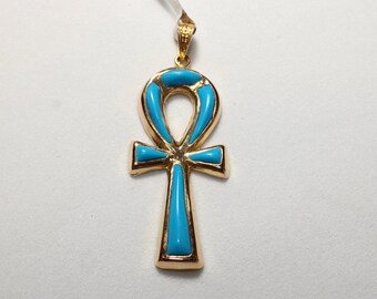 Egyptian Handmade Ankh Cross Key of Life Turquoise 18K Yellow | Etsy