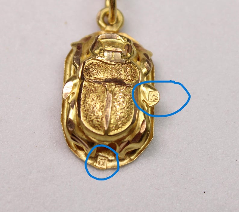 18K Gold Scarab Beetle + Egyptian Script Necklace | Pharaonic Handmade ...