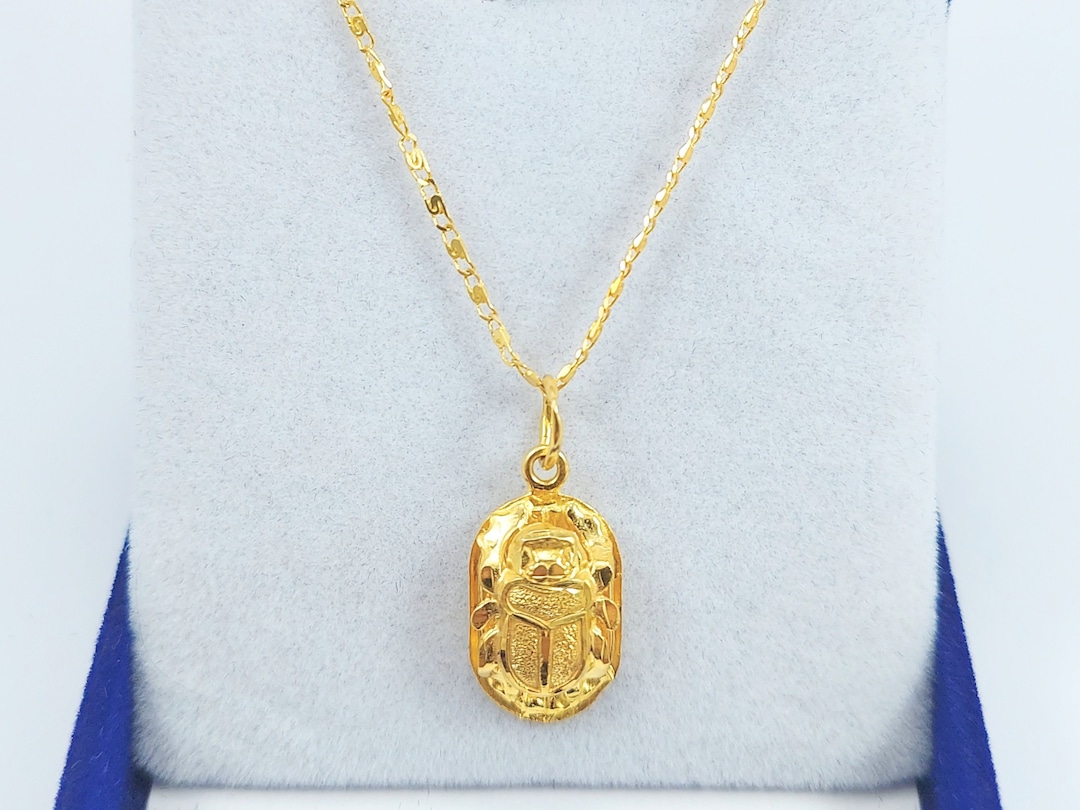 Egyptian Scarab Necklace 18K Gold Alphabet Pendant + Eye Horus Chain ...