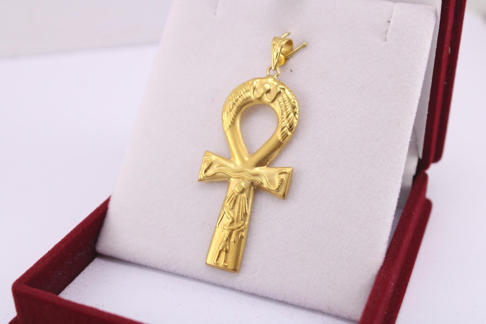 Gold Plated Sterling Silver Ankh Cross Key of Life Necklace Rope Chain ...