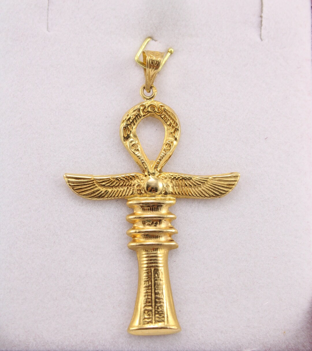 Winged Ankh Cross Gold Plated Sterling Silver Necklace Handmade Life ...