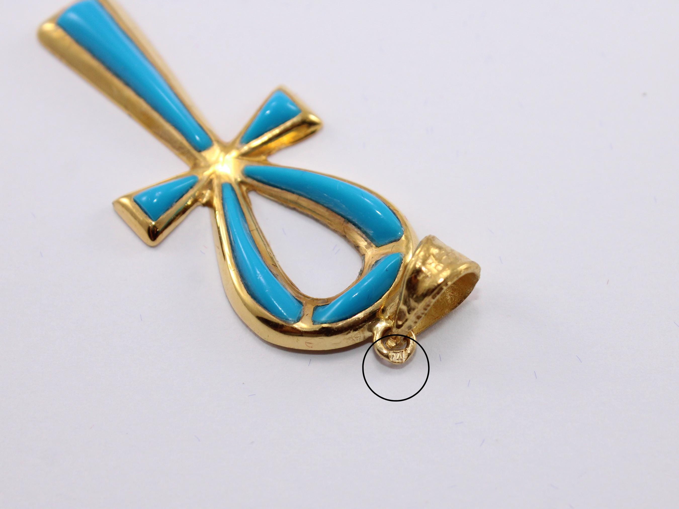 ターコイズ アンク クロス 18K ゴールド ペンダント | 生命の鍵 ターコイズ アンク クロス 18K ゴールド ペンダント | 生命の鍵