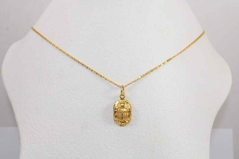 18K Gold Scarab Beetle + Egyptian Script Necklace | Pharaonic Handmade ...