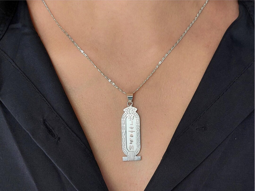 Cartouche Lotus Flower Customized Sterling Silver Necklace Egyptian ...