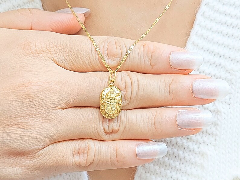 18K Gold Scarab Beetle + Egyptian Script Necklace | Pharaonic Handmade ...
