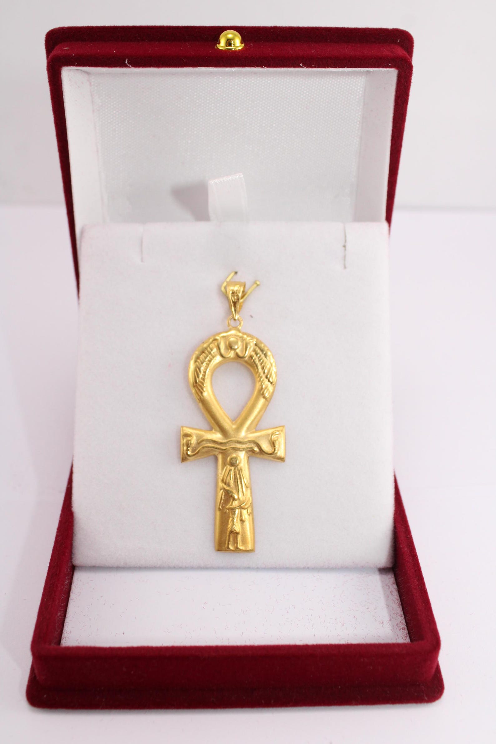 Gold Plated Sterling Silver Ankh Cross Key of Life Necklace Rope Chain ...
