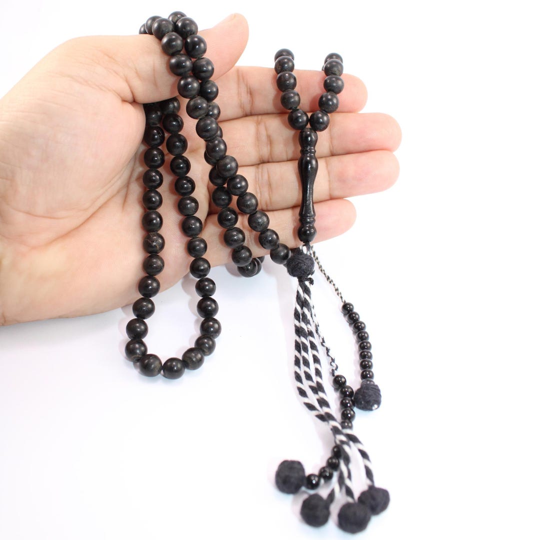 Black Hijazi Yusr Prayer Beads Handmade Muslim Handcrafted Rosary Worry ...