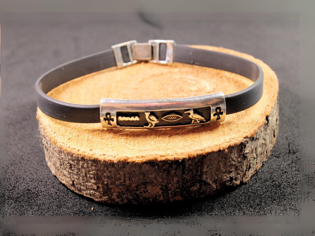 Sterling Silver Personalized Cartouche Bracelet Egyptian Gift Ankh Key ...