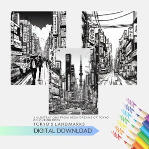 Neon Dreams of Tokyo Colouring Pages. 3 Illustrations to Colour ...