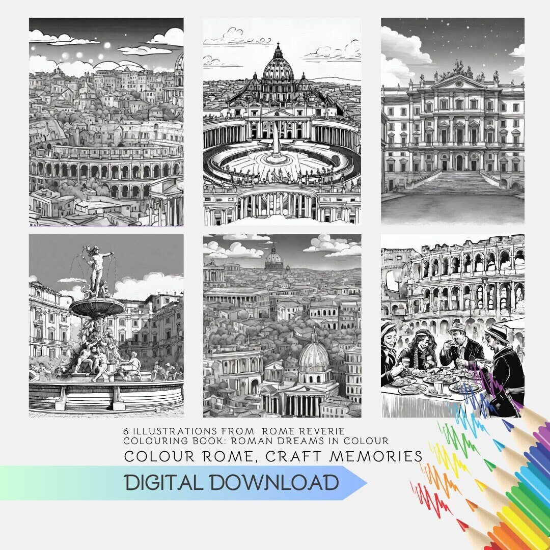 6 X Rome Reverie Colouring Pages. 6 Illustrations to Colour. Instant ...