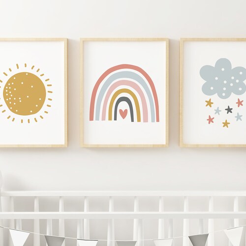 Rainbow Nursery Wall Art Rainbow Prints Set of 3 Girls Room - Etsy