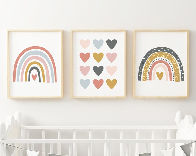 Rainbow Nursery Wall Art, Rainbow Prints Set of 3, Girls Room Decor ...