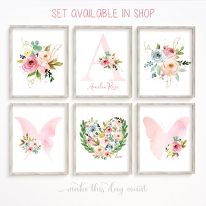 Girls Floral Name Print, Watercolor Rose Wall Art, Personalized ...