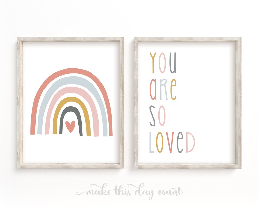 Rainbow Wall Art, Your Are so Loved Quote Print, Boho Rainbow Girls ...