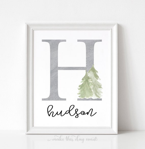 Boy Name Print Boy Woodland Nursery Prints Decor Boy - Etsy