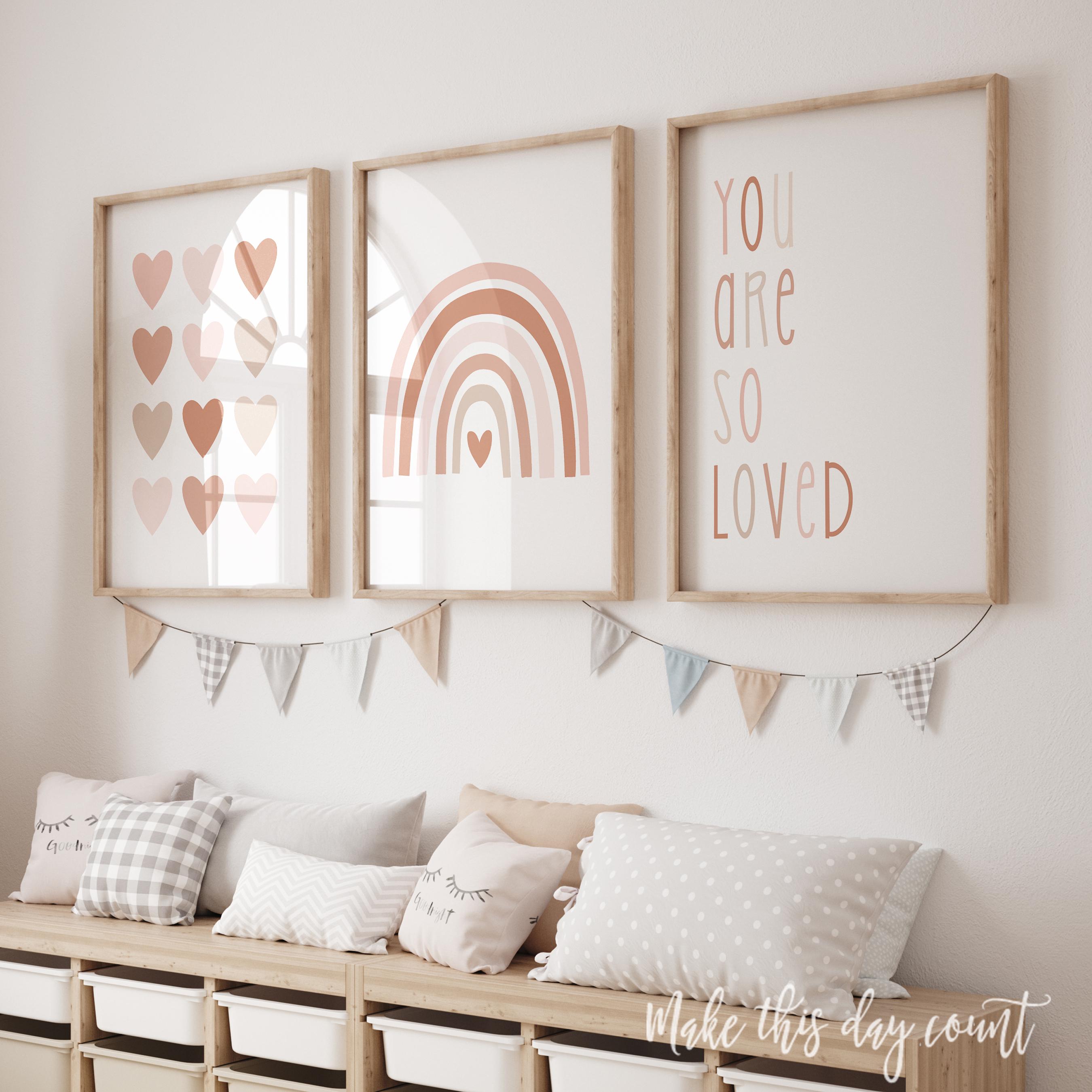 Boho Rainbow Nursery Wall Art, Rainbow Prints, You Are so Loved Quote ...