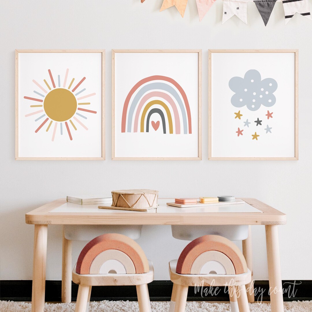 Rainbow Nursery Wall Art Prints, Set of 3 Weather Themed Printables ...