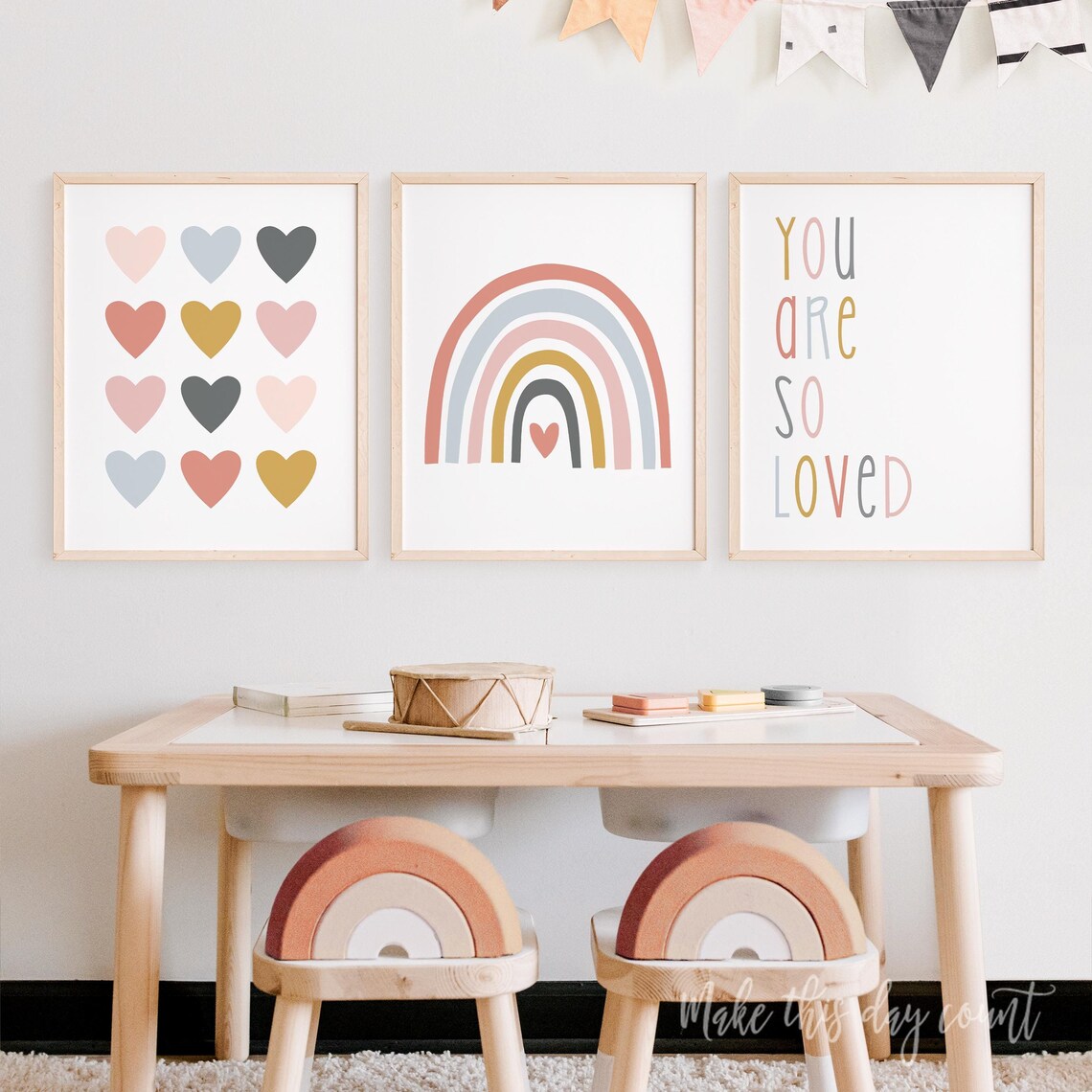 Rainbow Nursery Wall Art, Rainbow Prints Set of 3, You Are so Loved ...