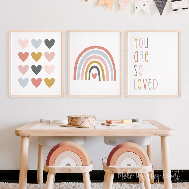 Rainbow Nursery Wall Art, Rainbow Prints Set of 3, You Are so Loved ...