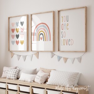Rainbow Nursery Wall Art, Rainbow Prints Set of 3, You Are so Loved ...