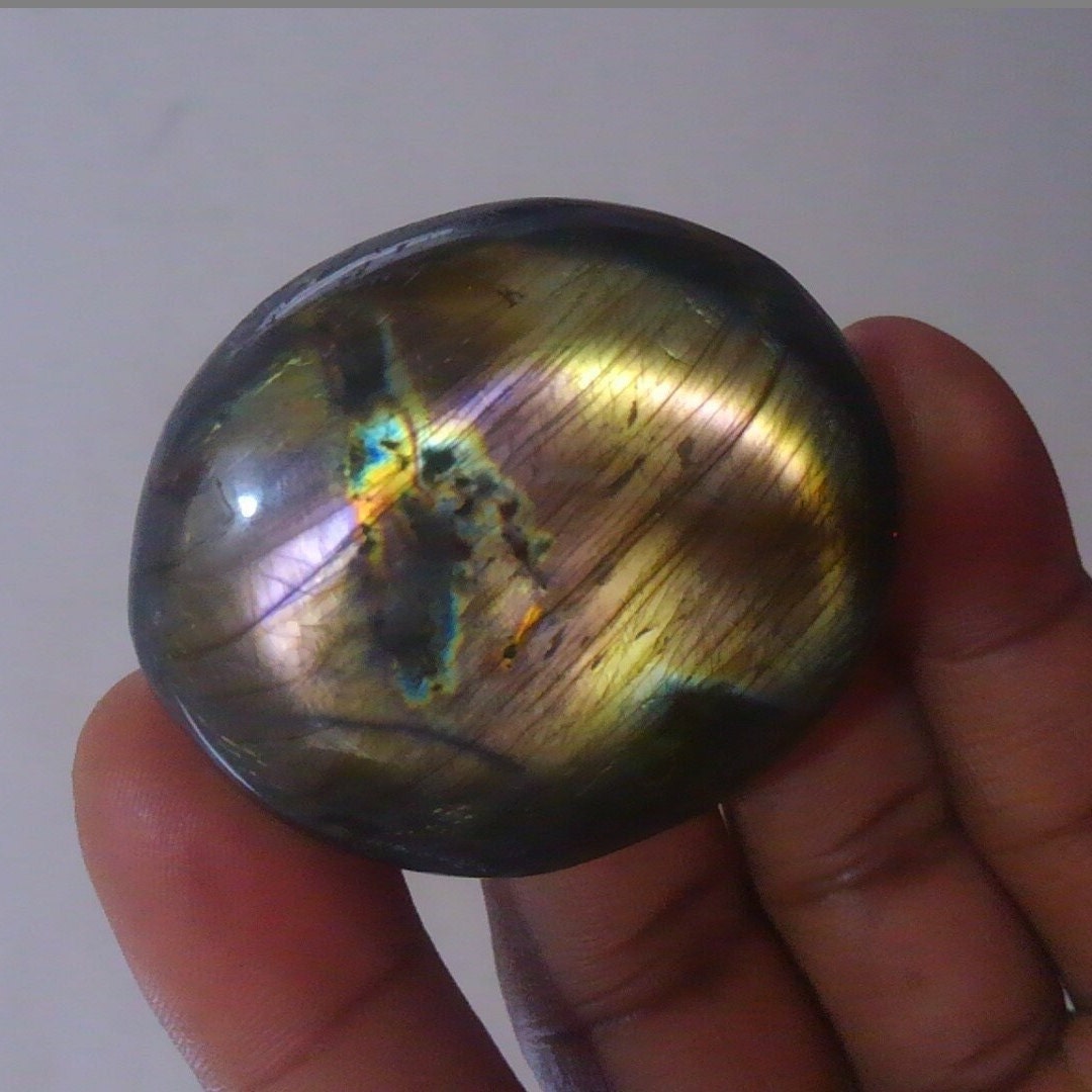 Spectrolite 77gr Golden Green With Patterns Oval Pebble - Etsy