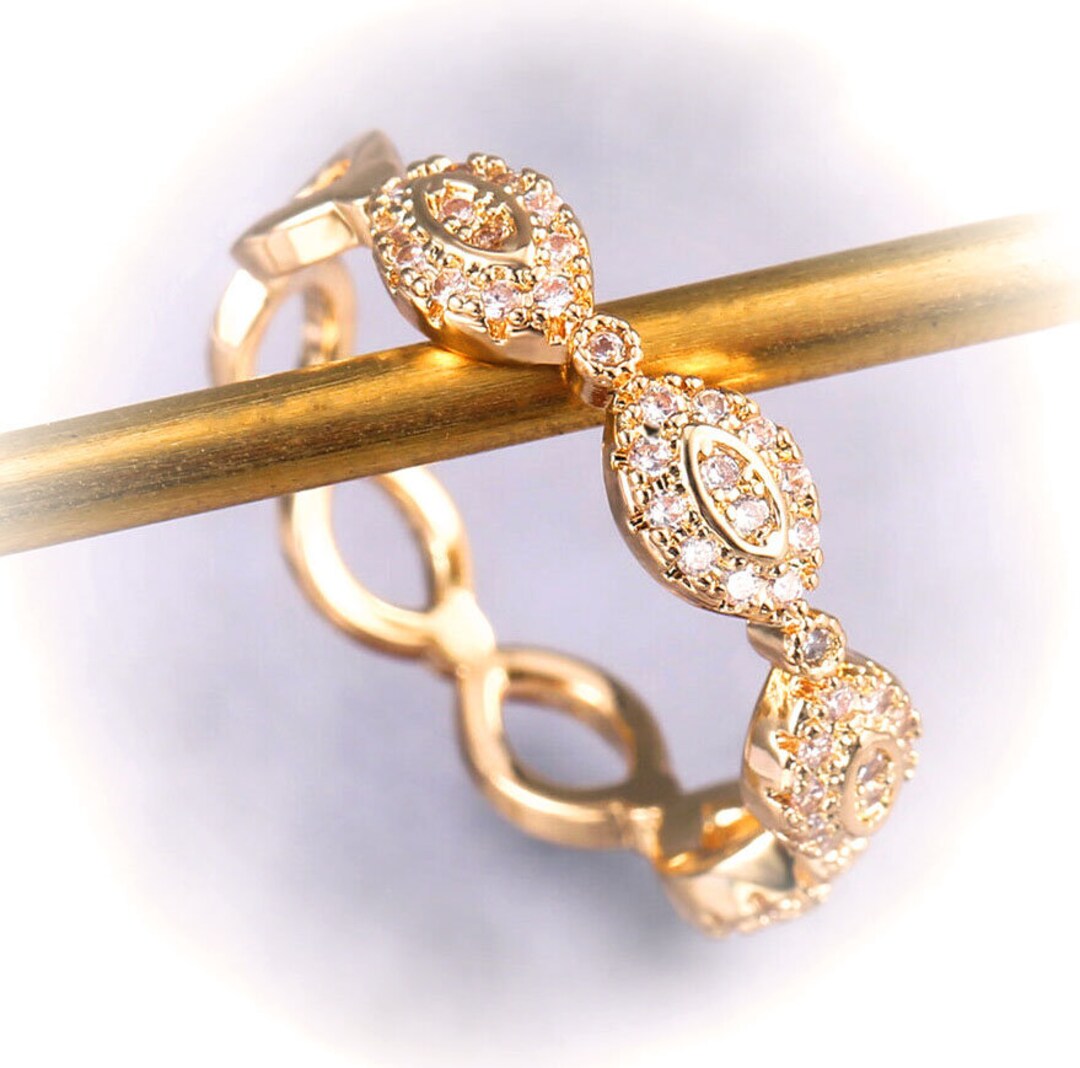 18K Gold Filled Band Ring W/ Tiny White Sapphires NOS New Old Stock ...