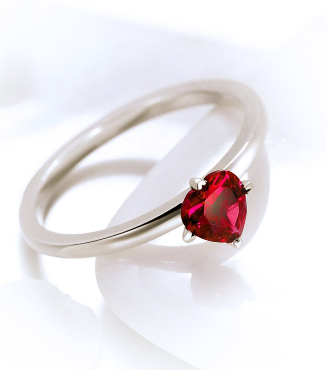 Ruby Heart Ring: Natural Gemstone, Sterling Silver Solitaire, July ...