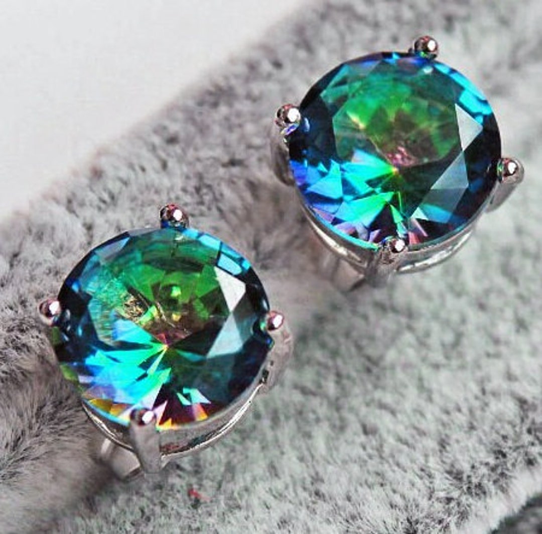 7mm Mystic Topaz Stud Earrings 14K White Gold Over Sterling Silver ...