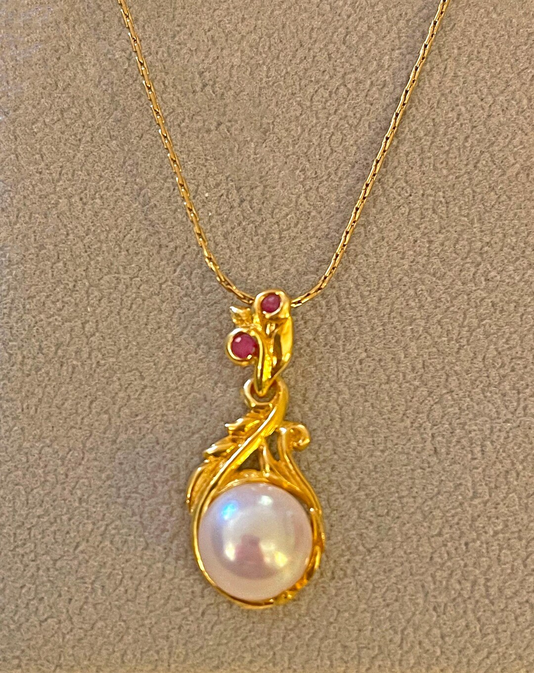 Pearl Ruby Pendant Necklace: Art Nouveau, 18k Gold/silver, Natural ...