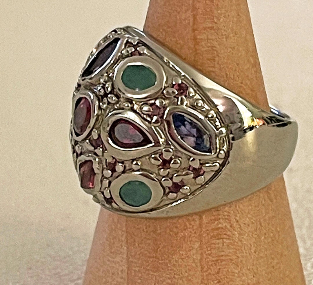 Gypsy Flush Rhodolite Garnet Emerald Tanzanite Band Ring Natural ...