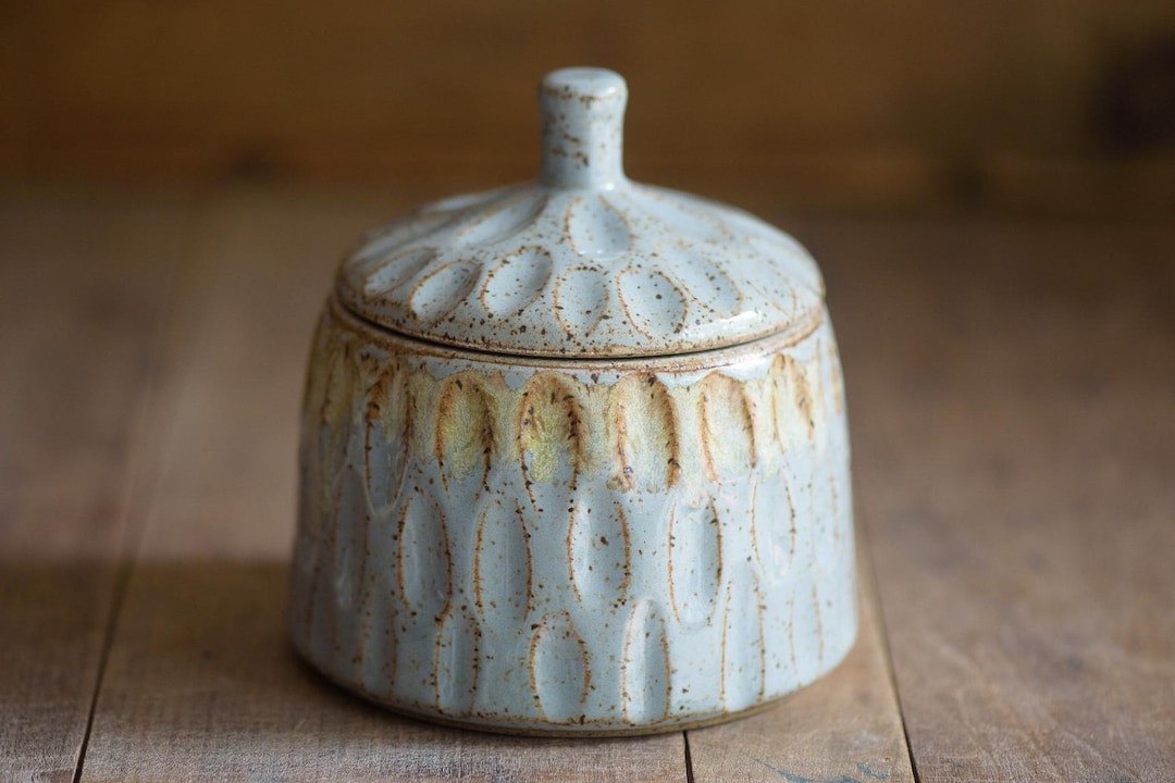 Handmade Pottery Jar Artisan Carved Lidded Ceramic Jar Unique Hand ...