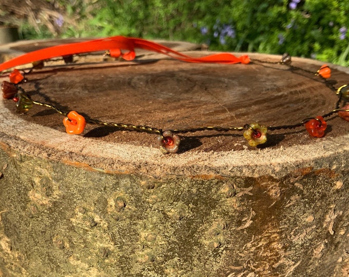 Elven Floral Tiara, Minimalist Flower Crown, Orange Ribbon Crown ...