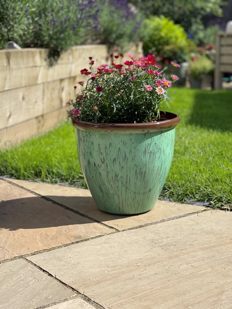 40cm Running Glaze Planter Green - Etsy UK