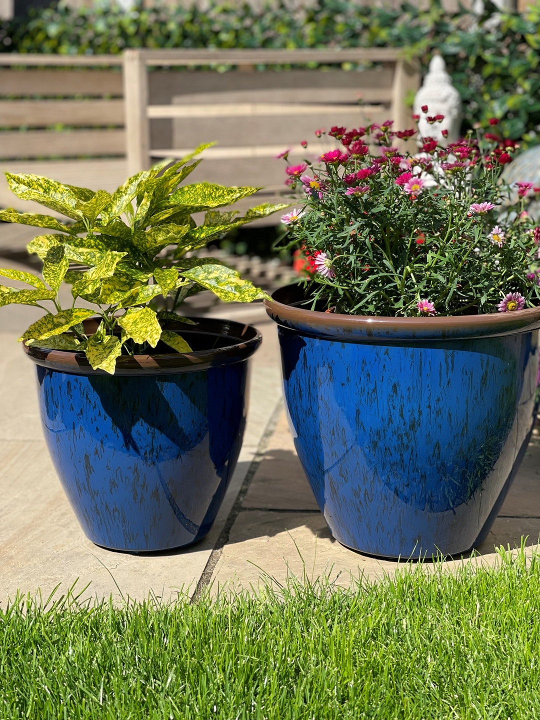 30cm Running Glaze Planter Blue - Etsy UK