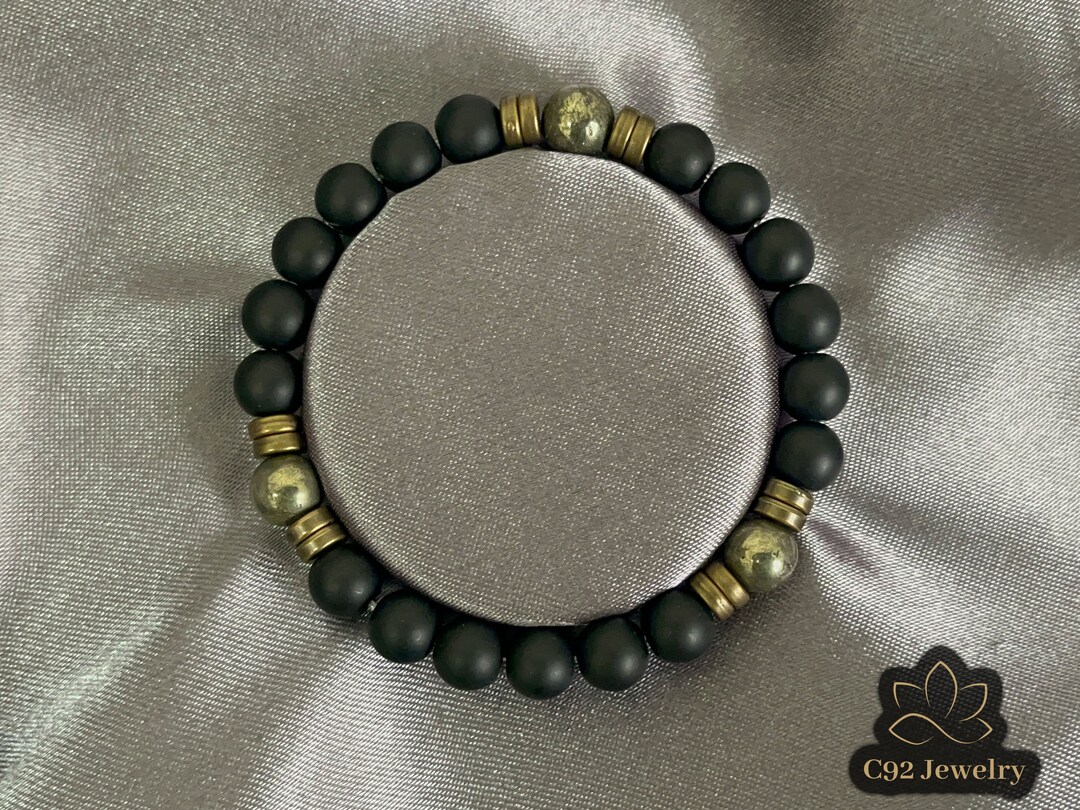 Men's Jewelry Pyrite With Onyx Bracelet wealthy and Protection Bracelet ...