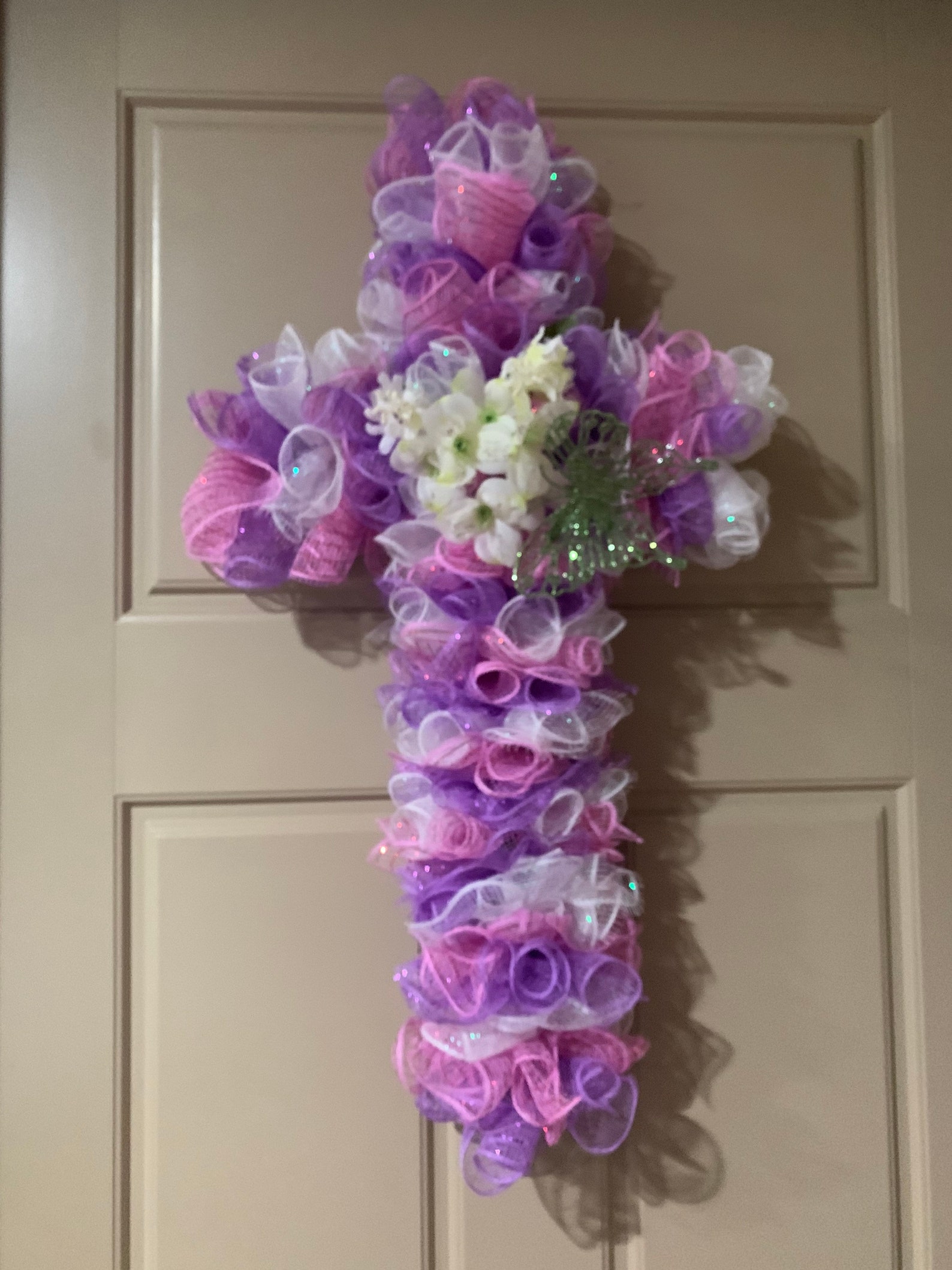 Deco Mesh Cross Wreath Easter Cross Wreath Pink Cross - Etsy