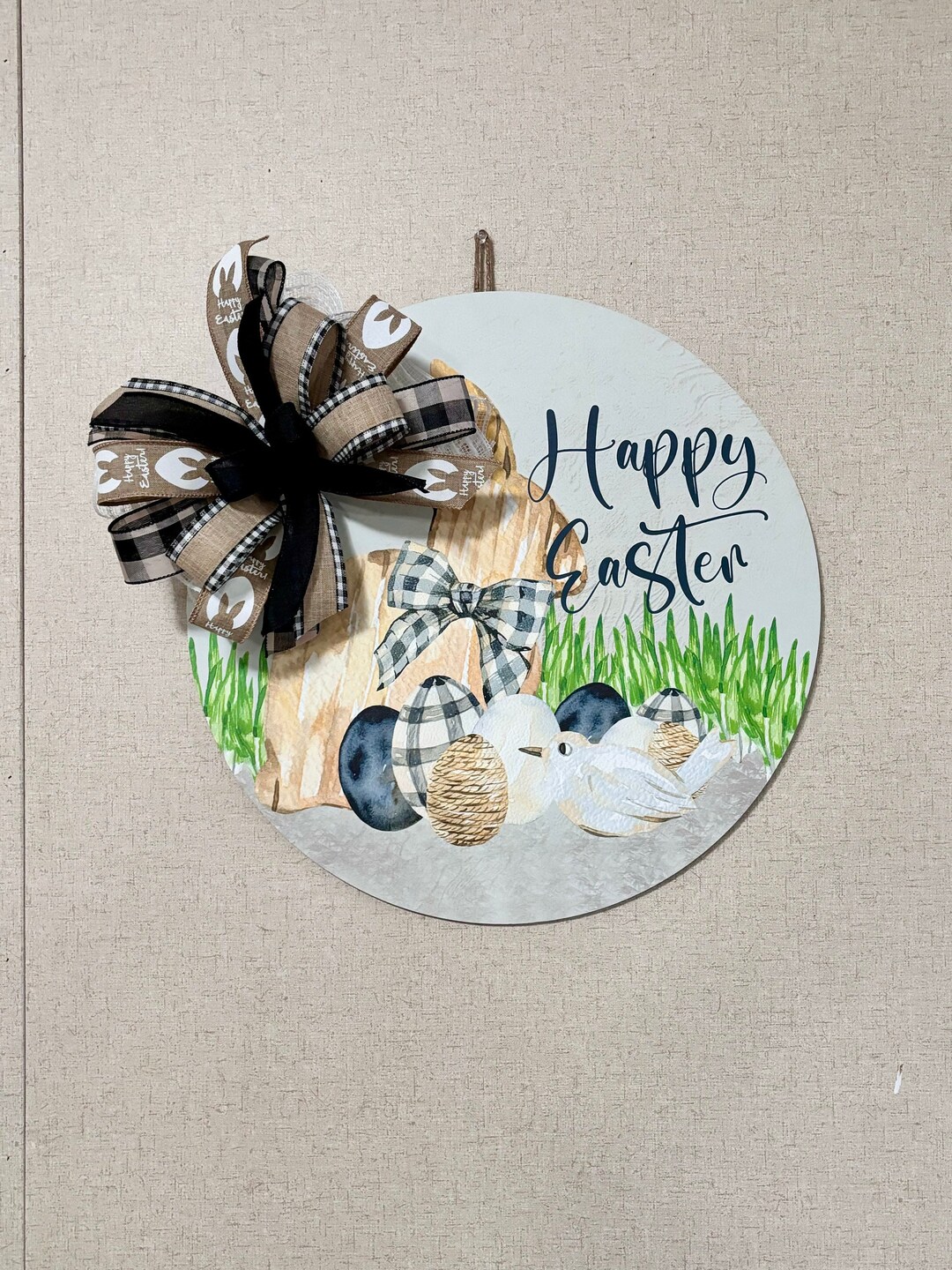 Happy Easter Door Hanger, Bunny Home Decor, Easter Wood Round Hanger ...