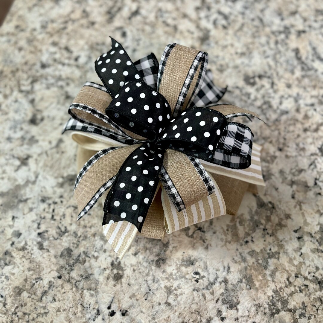Farmhouse Bow, Blue and Tan Bow, Neutral Door Hanger Bow, Lantern Bow ...