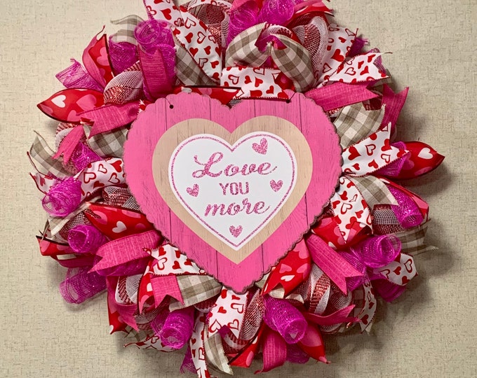 Valentines Day Wreath, Rustic Wreath, Love You More Wreath for Front ...